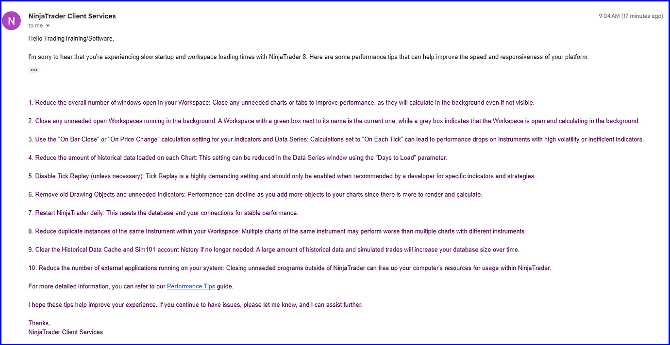 NT8 taking too long to start and load any workspace - General ...